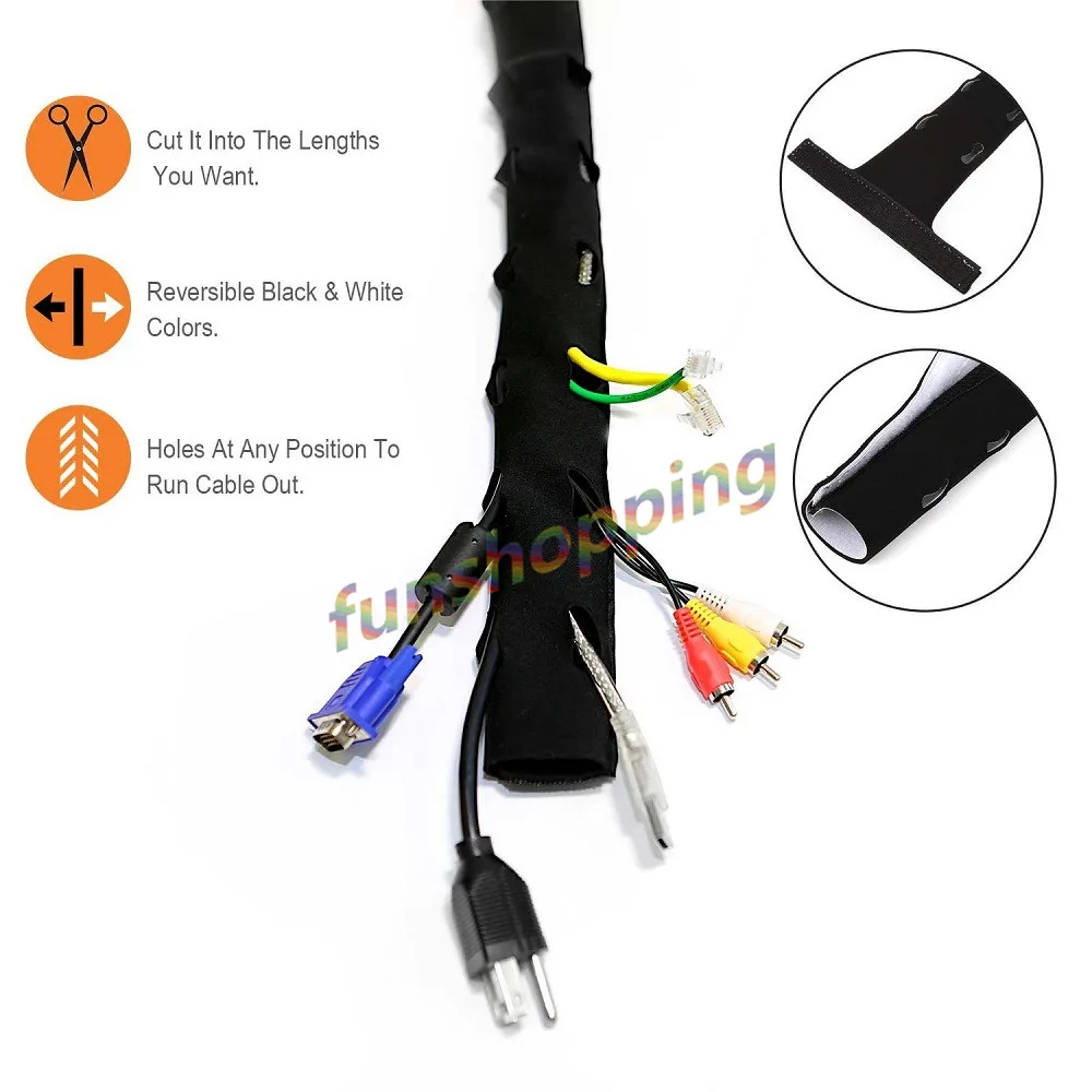 1pcs 1m Cable Management Sleeve, Flexible Neoprene Cable Wrap Wire Cord ...