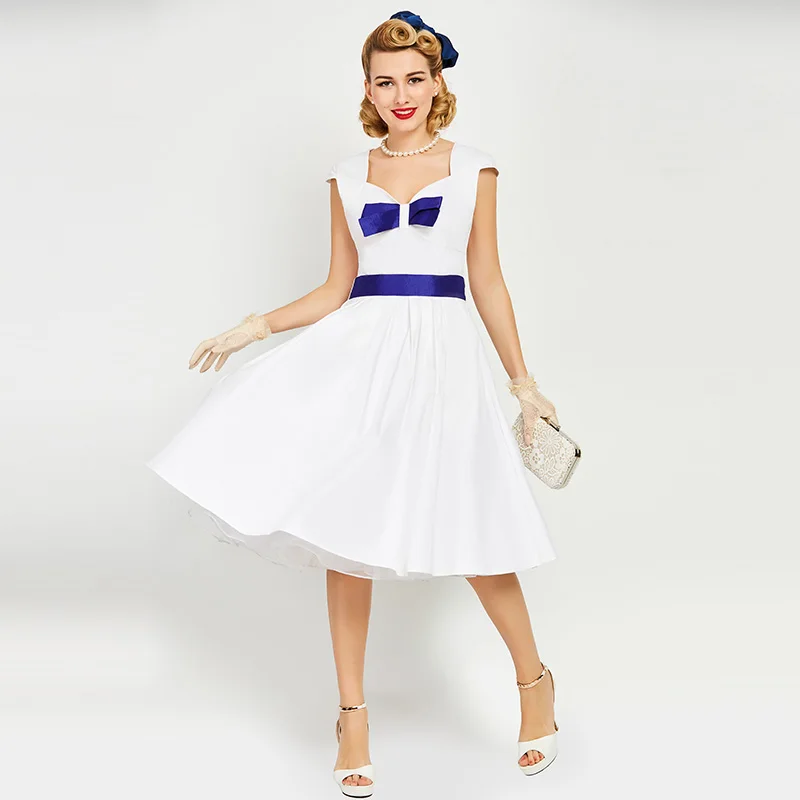 2018 Women Vintage Dress Pin Up Bowknot Retro Dresses Belts V Neck ...