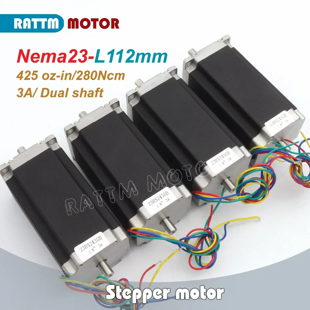 4Pcs CNC Nema 23 stepper motor (Dual shaft) 112mm / 425 Oz in 3A ...