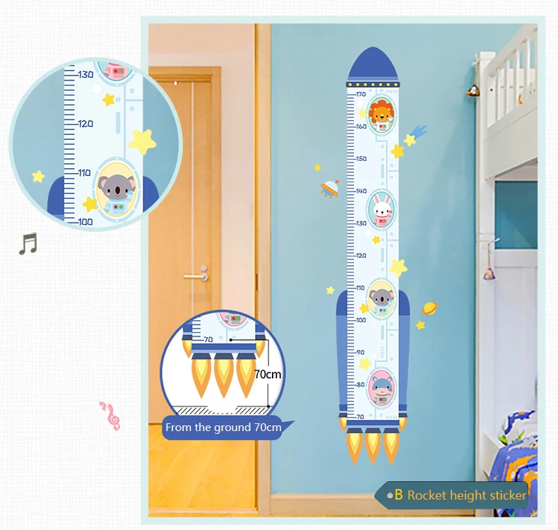 Baby cartoon height wall stickers for kids room giraffe monkey Height ...