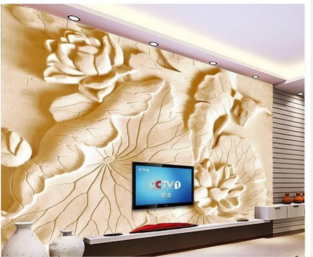 custom 3d wallpaper Lotus backdrop sandstone relief mural 3d wallpaper ...
