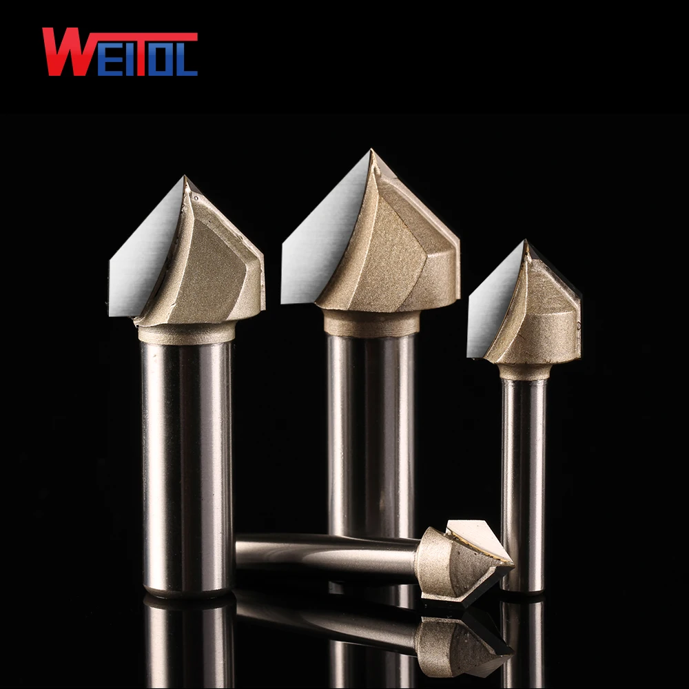 Weitol Free shipping 1pcs 1/2 or 1/4 inch carbide V groove cutter ...