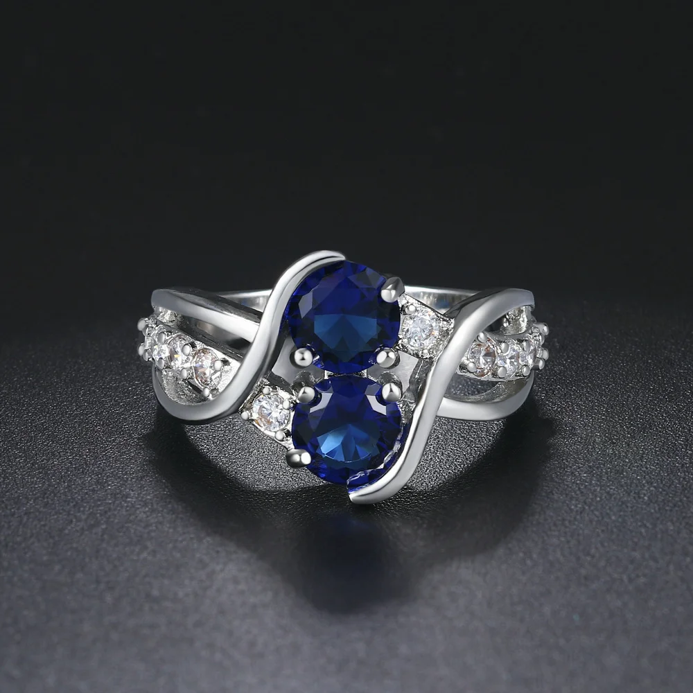 Изысканные круглые кольца с голубым цирконием для женщин, обручальные ...