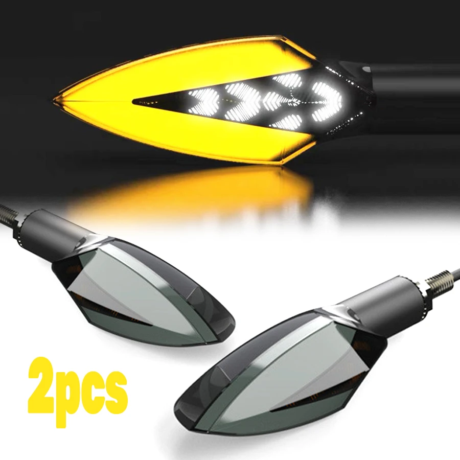 2Pcs Motorcycle DRL Flowing Turn Indicator Lights Amber and Whit Signal ...
