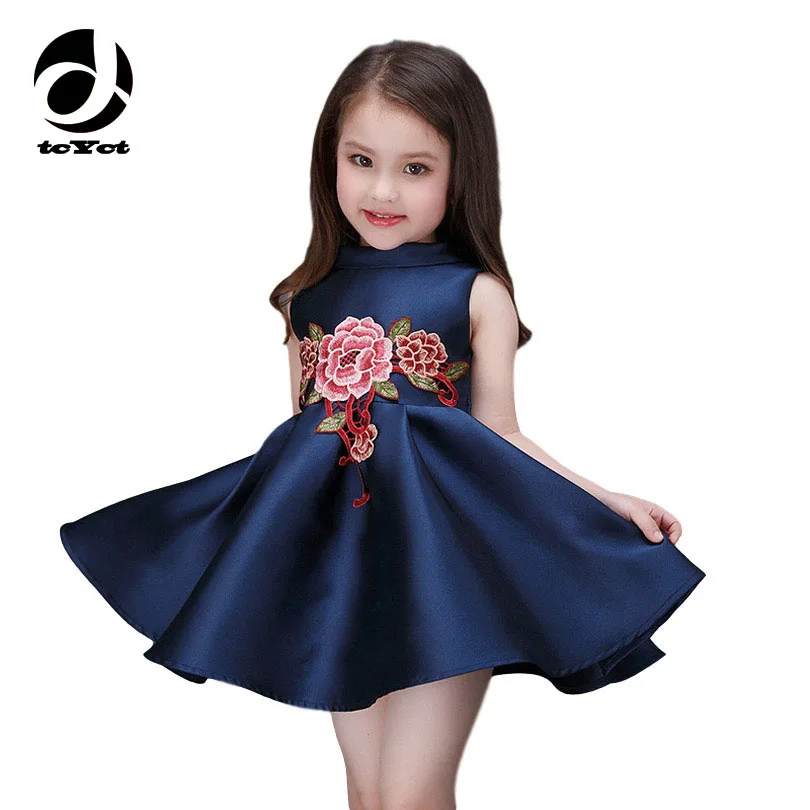 2017 Flower Summer Girls Dress Sleeveless Kids Dresses For Girls Party ...