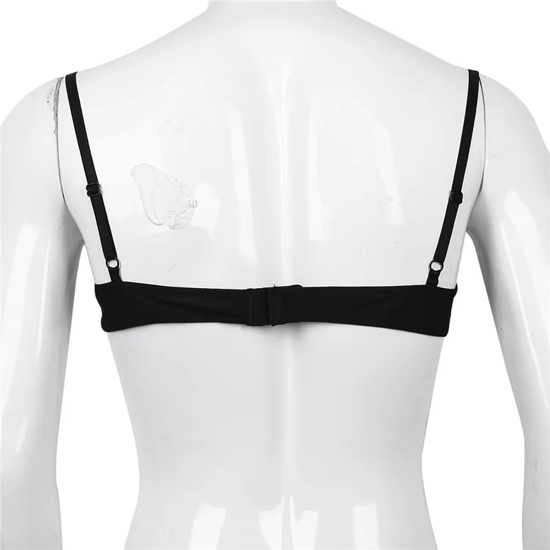 Yizyif 섹시한 남자 브래지어 시시 핑크 게이 속옷 부드러운 패브릭 레이스 와이어 프리 브래지어 탑 조절 가능한 어깨 끈 시시 게이 남성 브래지어탱크