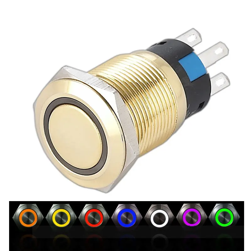 YUESHUN 19mm Gold Plated Brass illuminated push button switches ...