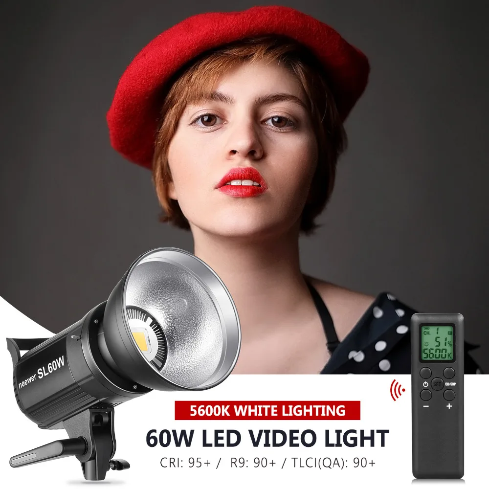 Neewer SL-60W LED Video Light White 5600K Version,60W CRI 95+,TLCI 90 ...
