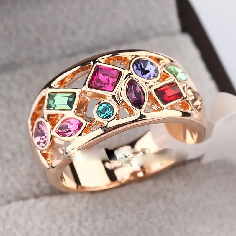 free shipping Fashion Rhinestone Multi Color jewerly Ring Crystal Size ...