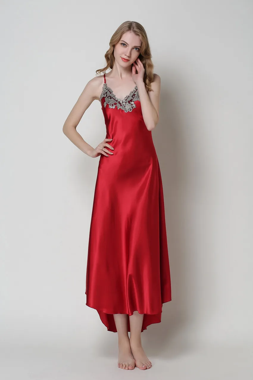 Beautiful Satin Floral Nightgown with Embroidery
