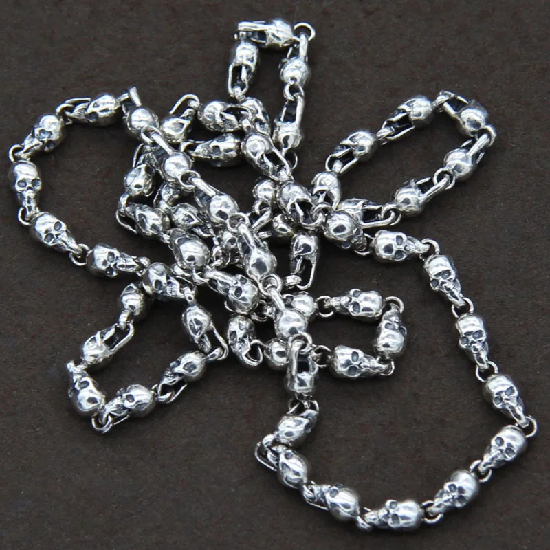 925-Sterling-Silver-Small-Skull-Bamboo-Necklace-Retro-Thai-Silver-Men ...