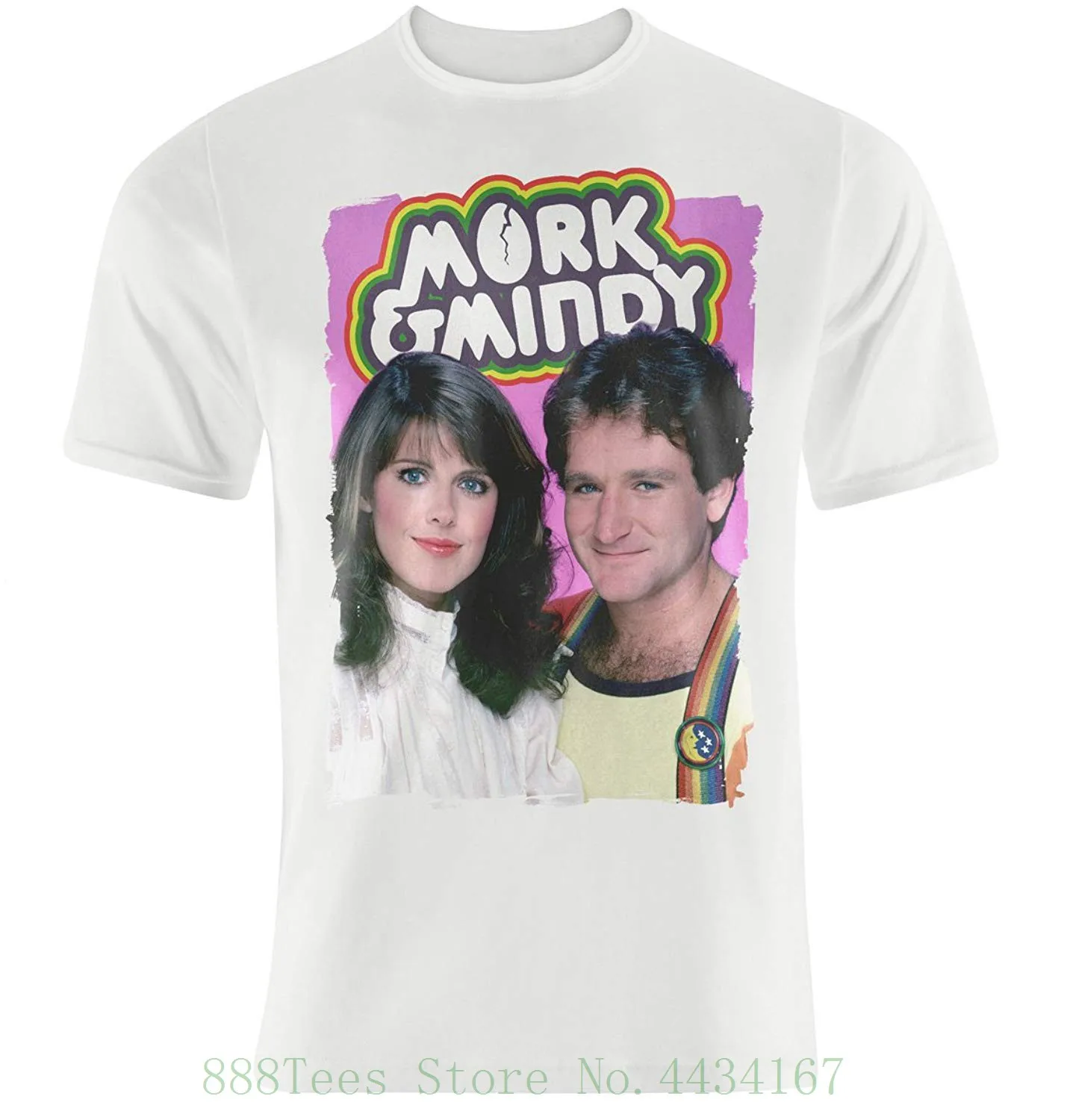 Mens Classic Tv Mork And Mindy Logo T Shirt Featuring The Talented Robin Williams New Fashion T