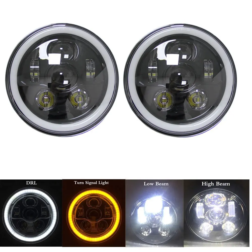 Newest 7 INCH LED Headlight Assemblies With White/Yellow Halo Angel ... Newest 7 INCH LED Headlight Assemblies With White/Yellow Halo Angel ...