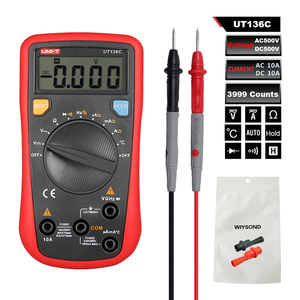 M138 UNI T UT136C Digital Multimeter Auto Range Tester AC DC ...