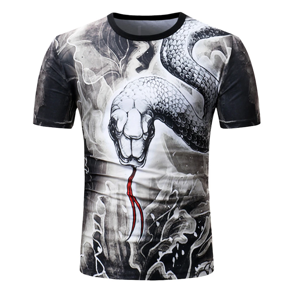 2018 New Mens Hipster Short Sleeve Quick Drying Python 3D Printed Slim ...