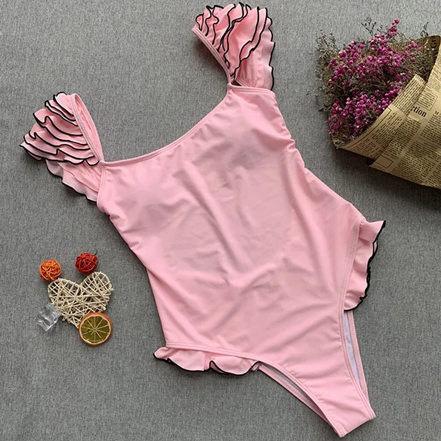 Buy Sexy Ruffle Shoulder One Piece Swimsuit Women