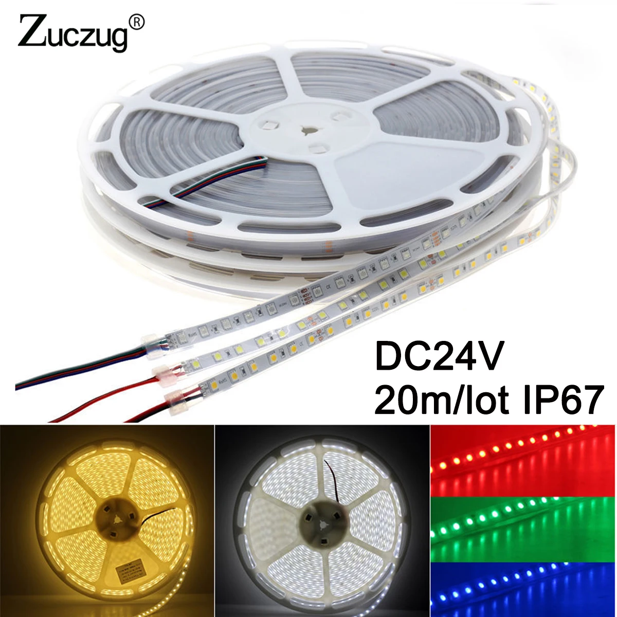 24V 20m led strip light 5050 DC 24 v volt silicon tube waterproof IP67 ...