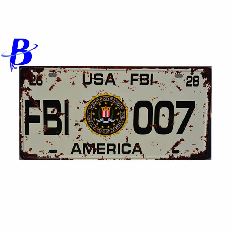 Vintage Car Plate "USA FBI FBI 007 "Wall Art Craft Vintage Iron Metal ...