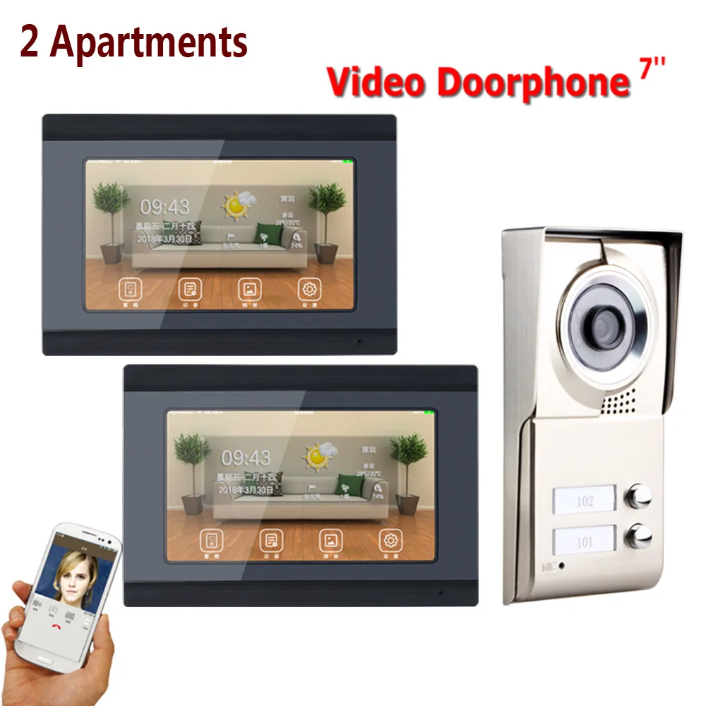 2 Monitor Two Apartments 1.0mp 720p Ahd Ip Wifi 7" Touch Screen Video ...