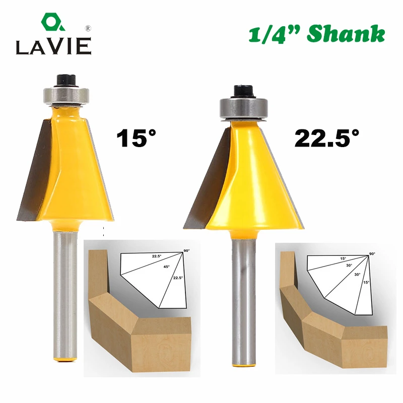 La Vie 1pc 1/4" Shank 15 Degree 22.5 Degree Chamfer Bevel Edging Router ...