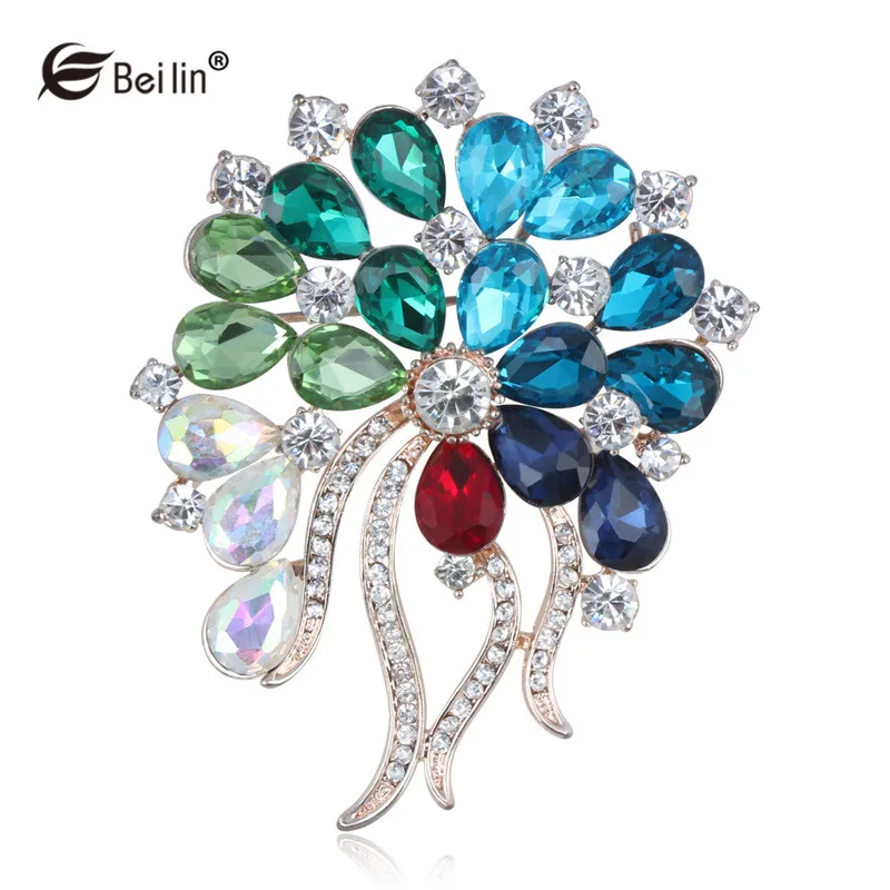 BEILIN New Brand Multicolor Crystal Rhinestone Flower Brooches Pins ...