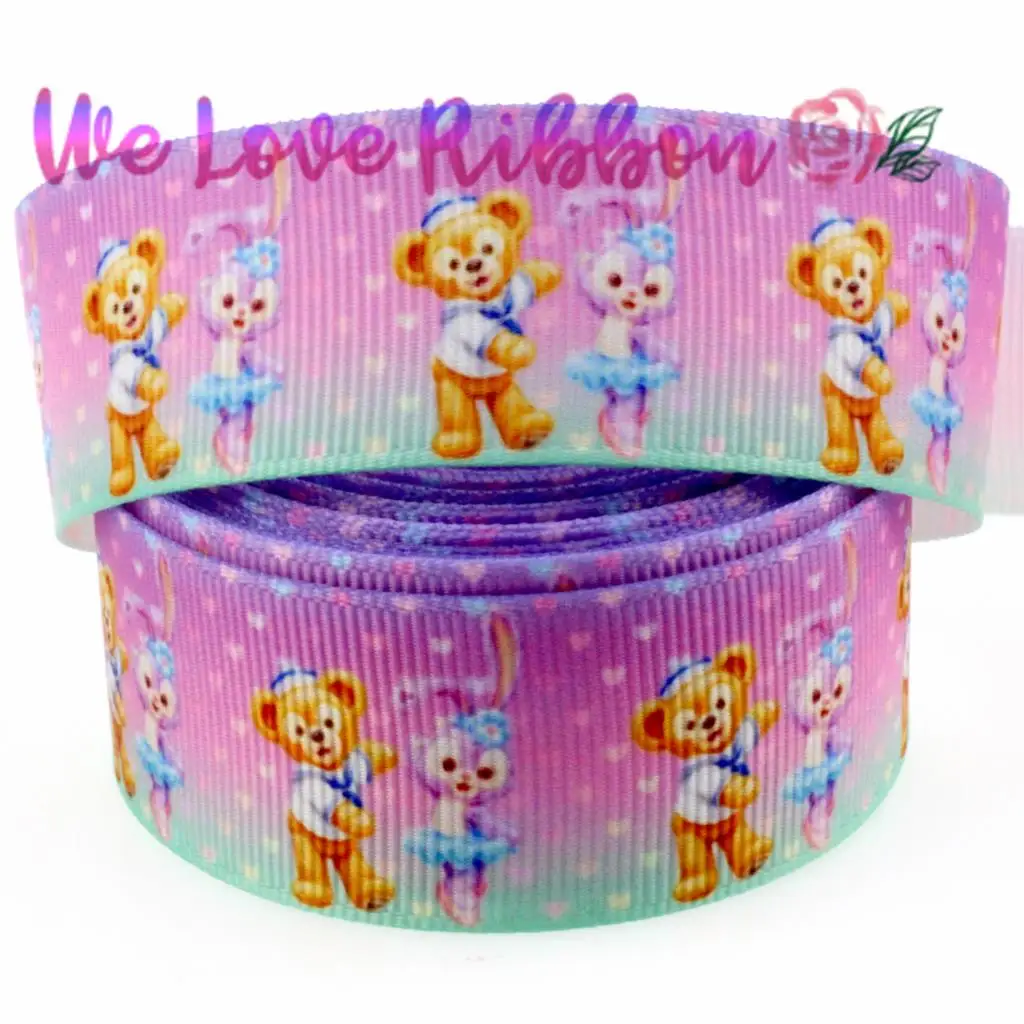 1" 25mm Bear and Rabbit Printed Grosgrain Ribbon Cute Cartoon Gradient ...