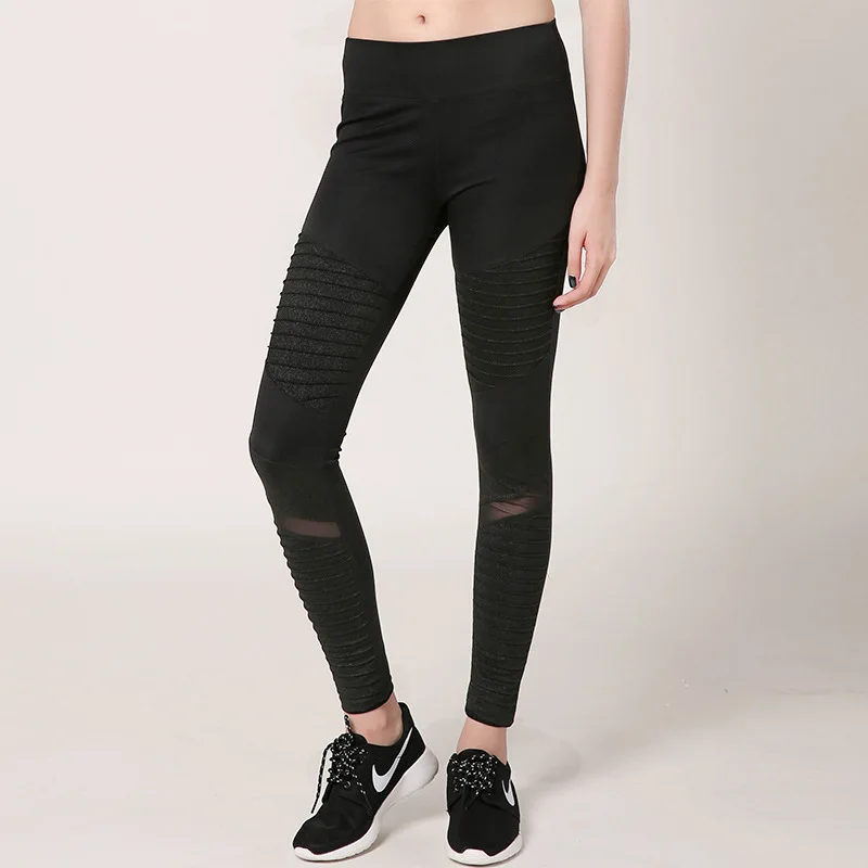 Breathable Mesh Patchwork Women Leggings Mid Waist Slim Leggings