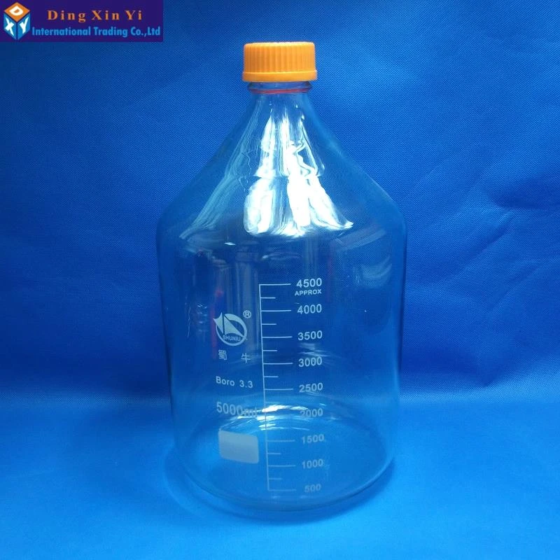 5000ml Clear Glass Reagent Bottle With Screw Cap Thick Wall Laboratory ...