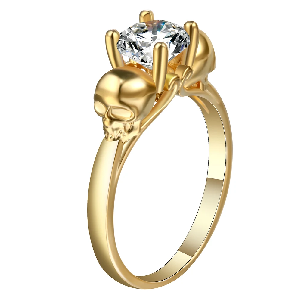 Clear Crystal Gold Color Rings For Women Vintage Simple Skull Design ...