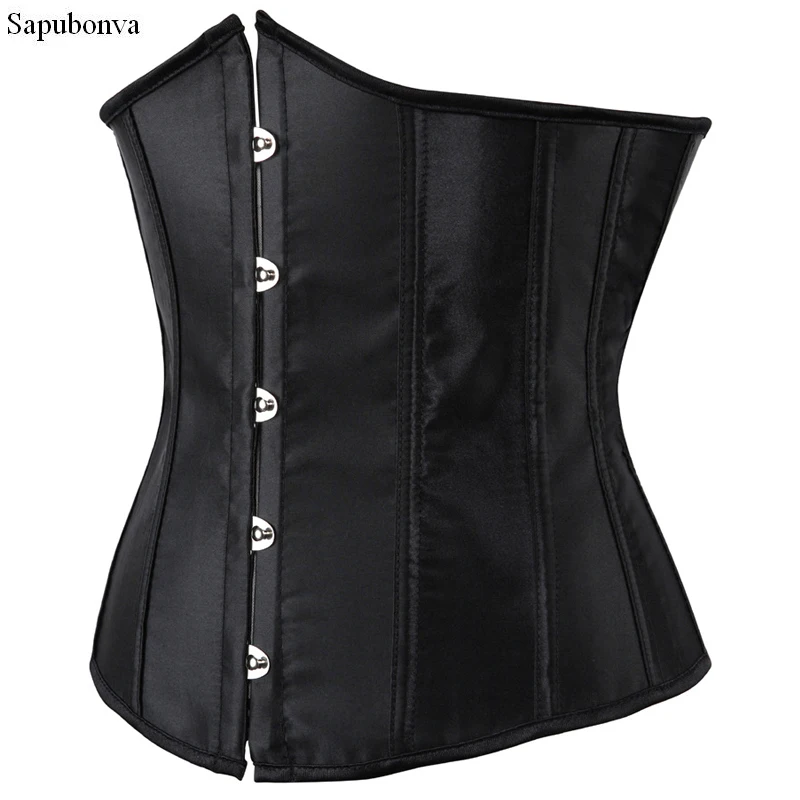 Sapubonva Body Shaper Woman Sexy Underbust Corsets Bustiers Black Satin