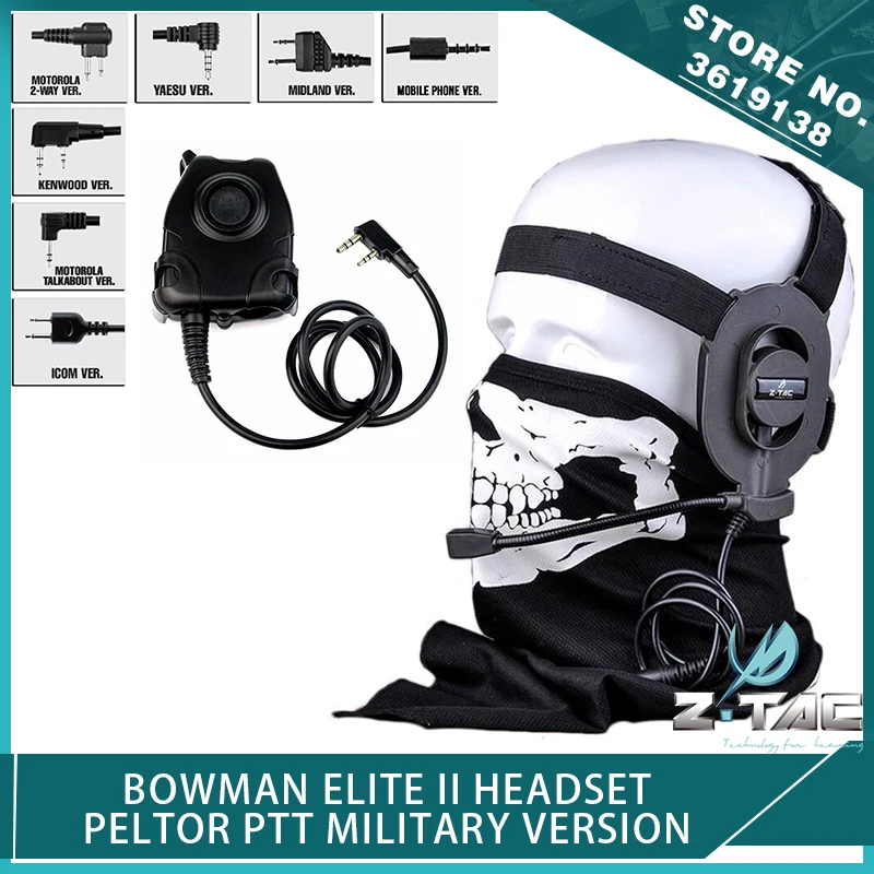 Z Tactical Airsoft Bowman Elite II Headset Caça com ePeltor PTT Push To ...