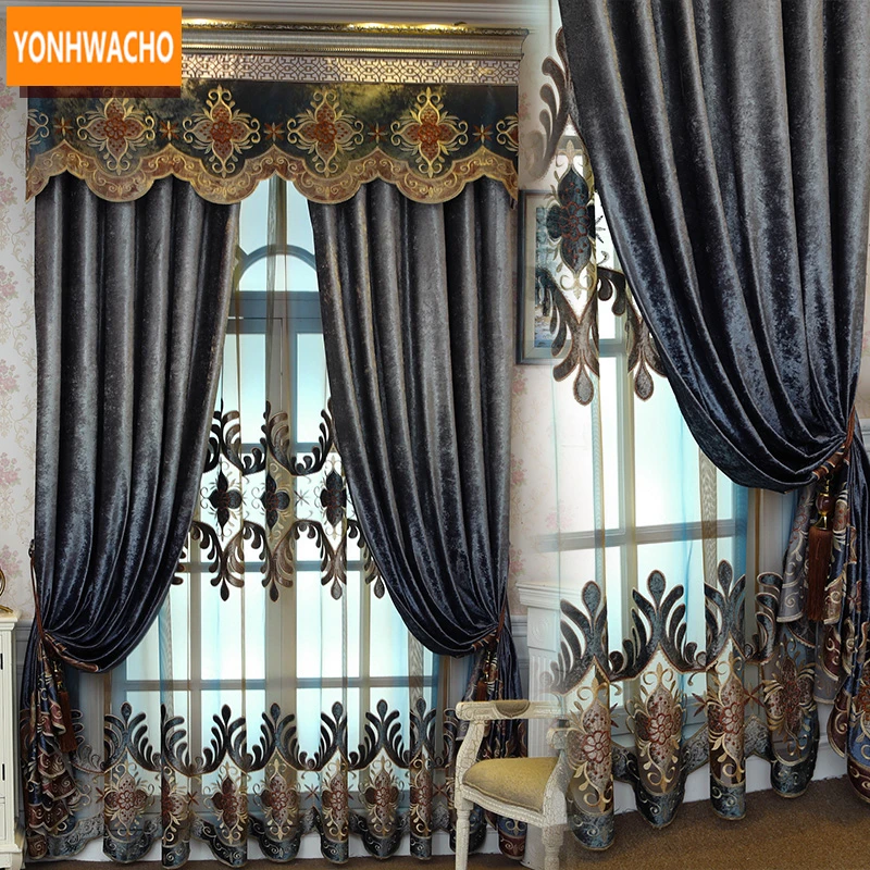 Custom curtains High grade noble European velvet embroidery modern ...