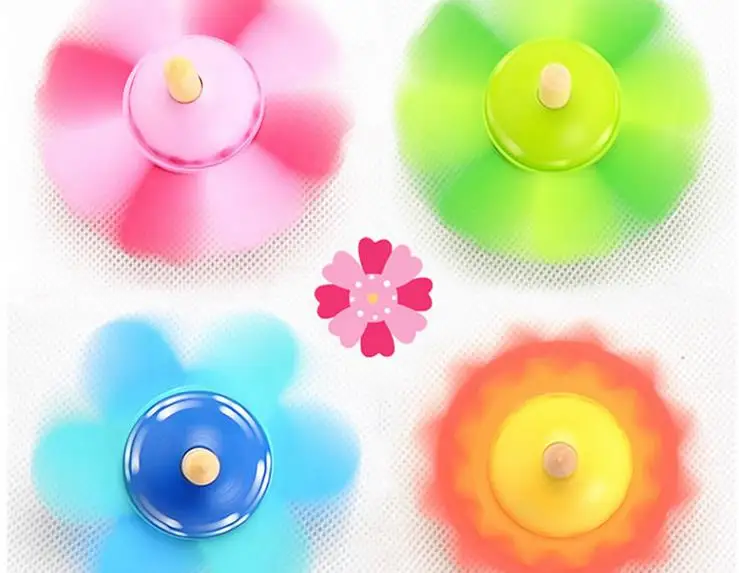 Flowers brand new wooden spinning top toy colorful rotating gyroscope ...