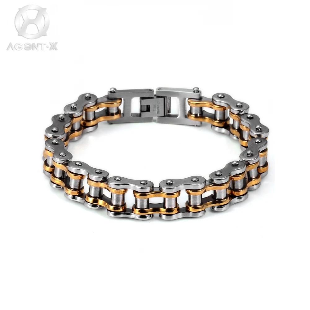 AGENTX 12mm Width Mens Golden Tone Stainless Steel Metal Bicycle Chain ...