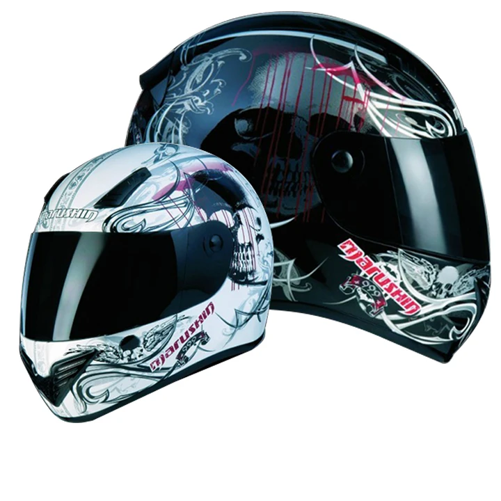New style Ultra light motorcycle helmet marushin999rs white black skull ...