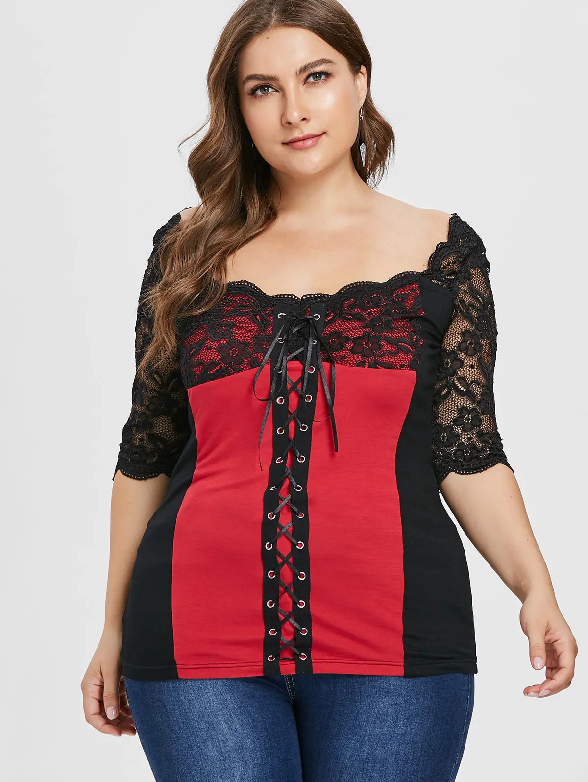 Buy Wipalo Plus Size 5xl Scalloped Lace Trim Lace Up