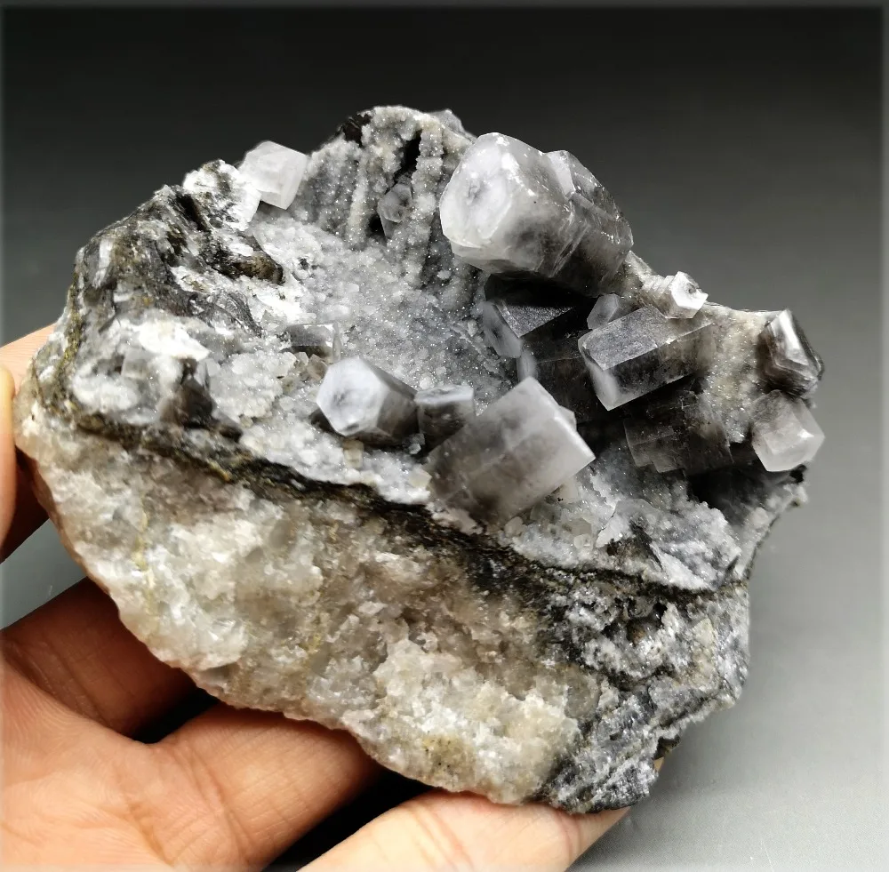 254 グラムの天然グレー Aragonite 方解石骨格生クォーツ Point Rough クリスタルクラスタ Calcspar ミネラル ...