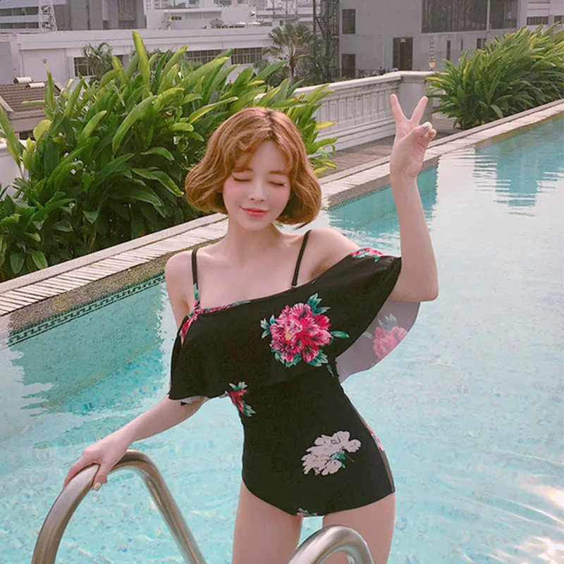Sexy One Piece Swimwear Floral Bodysuit Summer Beach Cover Up Swimsuit