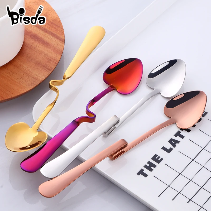 Hanging Cup Coffee Spoon Heart Shape Stainless Steel Scoop Silver Sugar ...