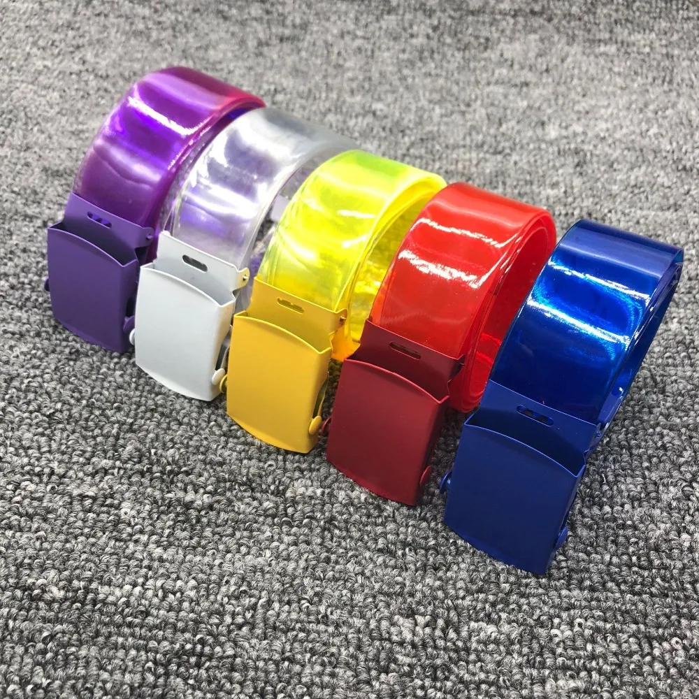 New Summer Cute Plastic Transparent PVC Belt Solid Auto Buckle Student ...