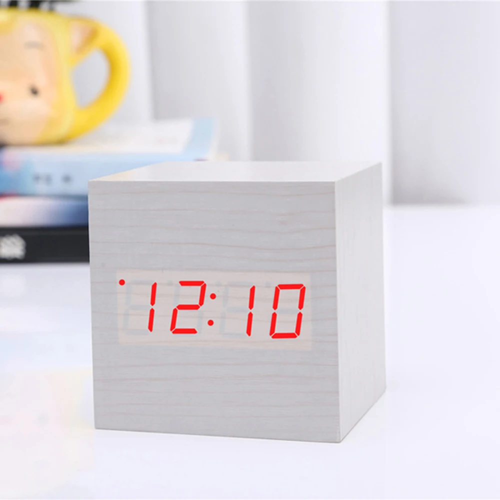 Mini horloge numérique en bois moderne, contrôle des sons, réveil de ...