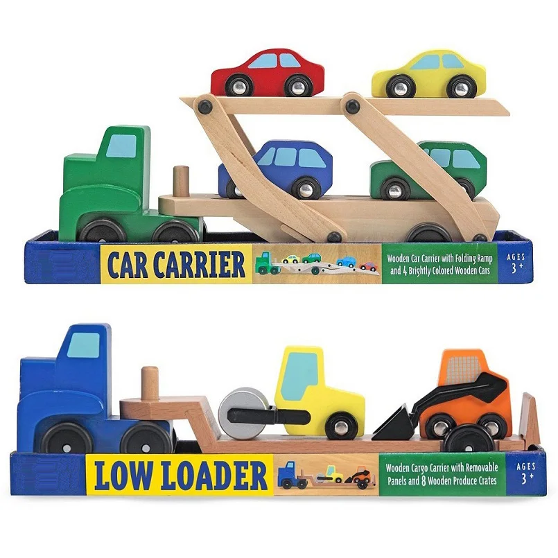 Toy Vehicle Truck Cars Loader Trailer Excavator Playsets Kids Wooden ...
