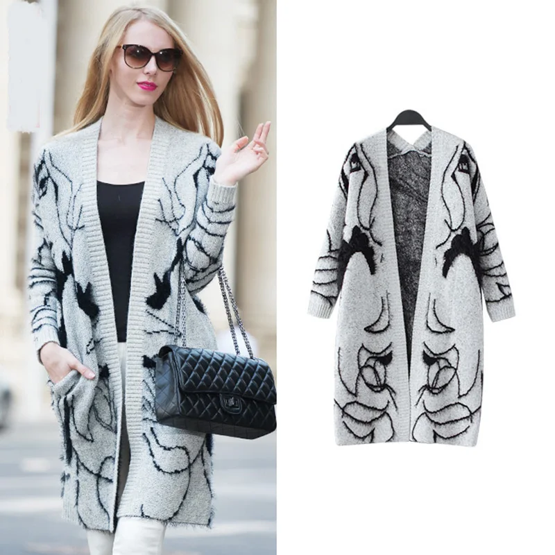 Plus Size 4XL 5XL Long Cardigans Women Sweaters Open Stitch Acrylic ...