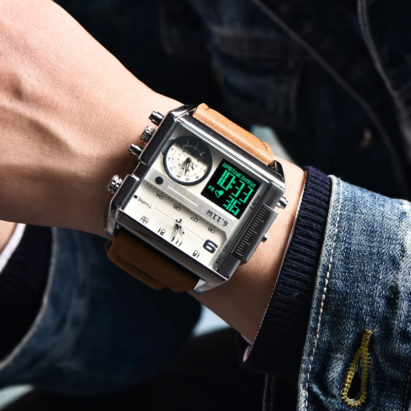 Original 6.11 Multiple Time Zone Quartz Watches Square Men Watch ...