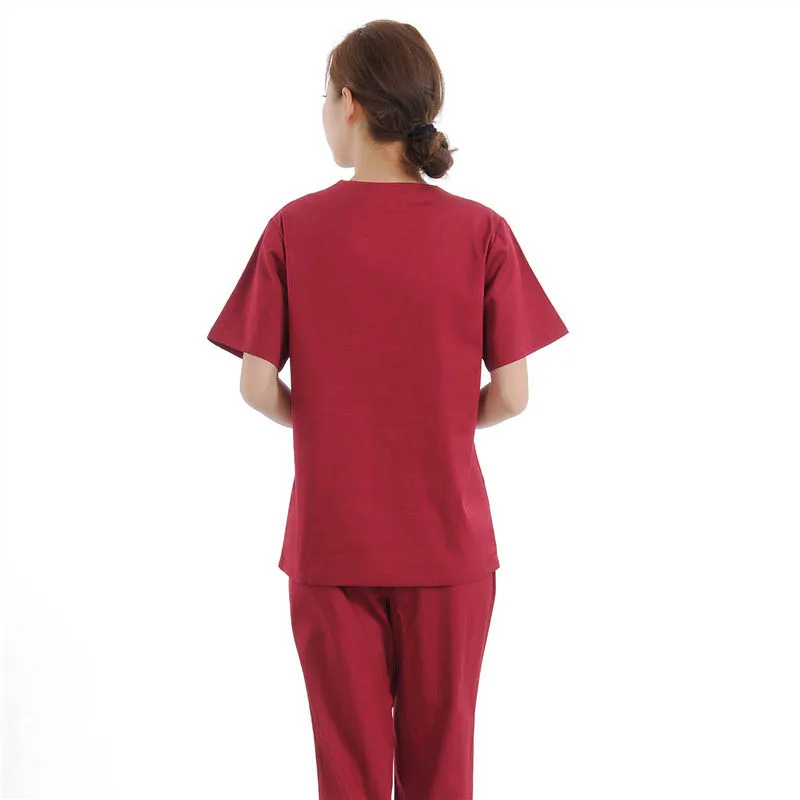 Korean Style Summer Short Sleeve Jujube Red Medical Women Scrub Sets ...