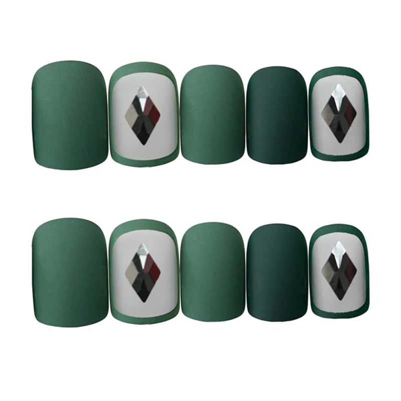Новинка 24 шт маленький свежий лес матовый зеленый поддельный дизайн ногтей пластырь