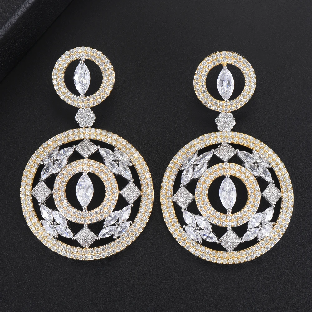 GODKI Luxury Round Shape Dangle Earrings For Women Wedding SeaBlue ...