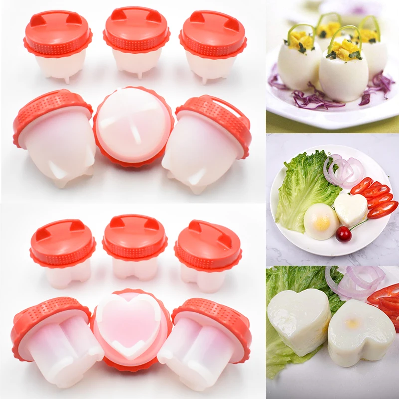 6Pcs Kitchen Silicone Red Egg Maker Egg Cup Cooker Hard boil Eggs ...