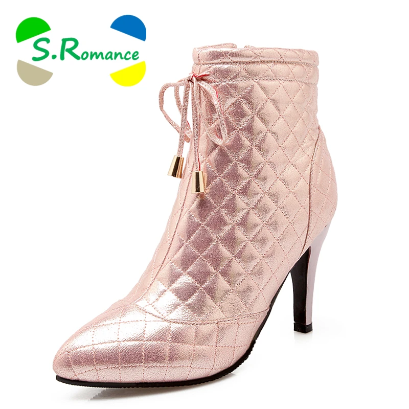 S Romance Women Ankle Boots Plus Size 34 43 Pu Zip High Spike Heels