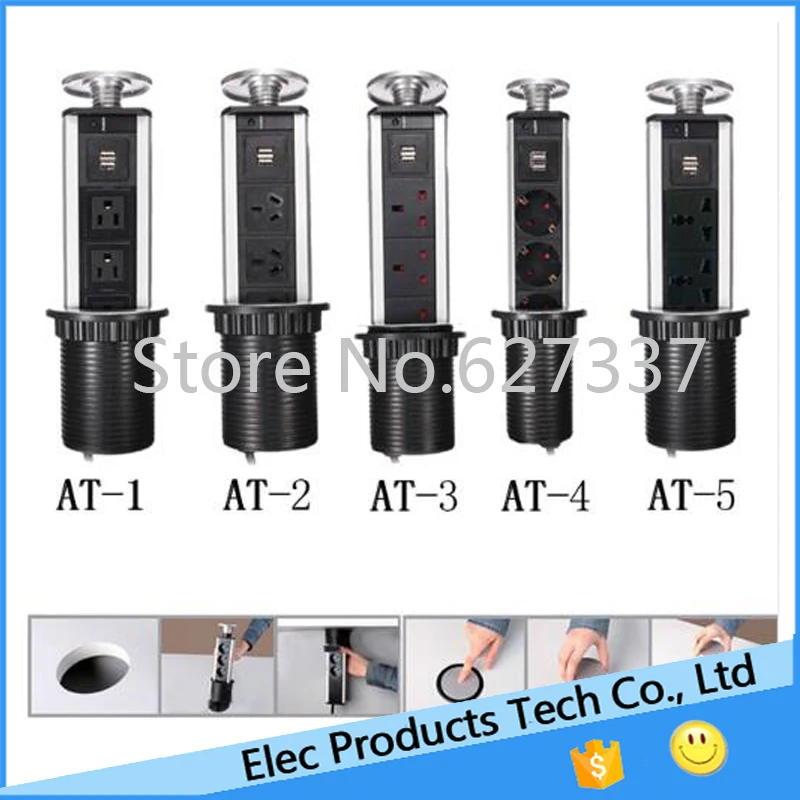 EU Plug Hidden Kitchen Table Pop Up Electrical Socket Power 1 Led+3 ...